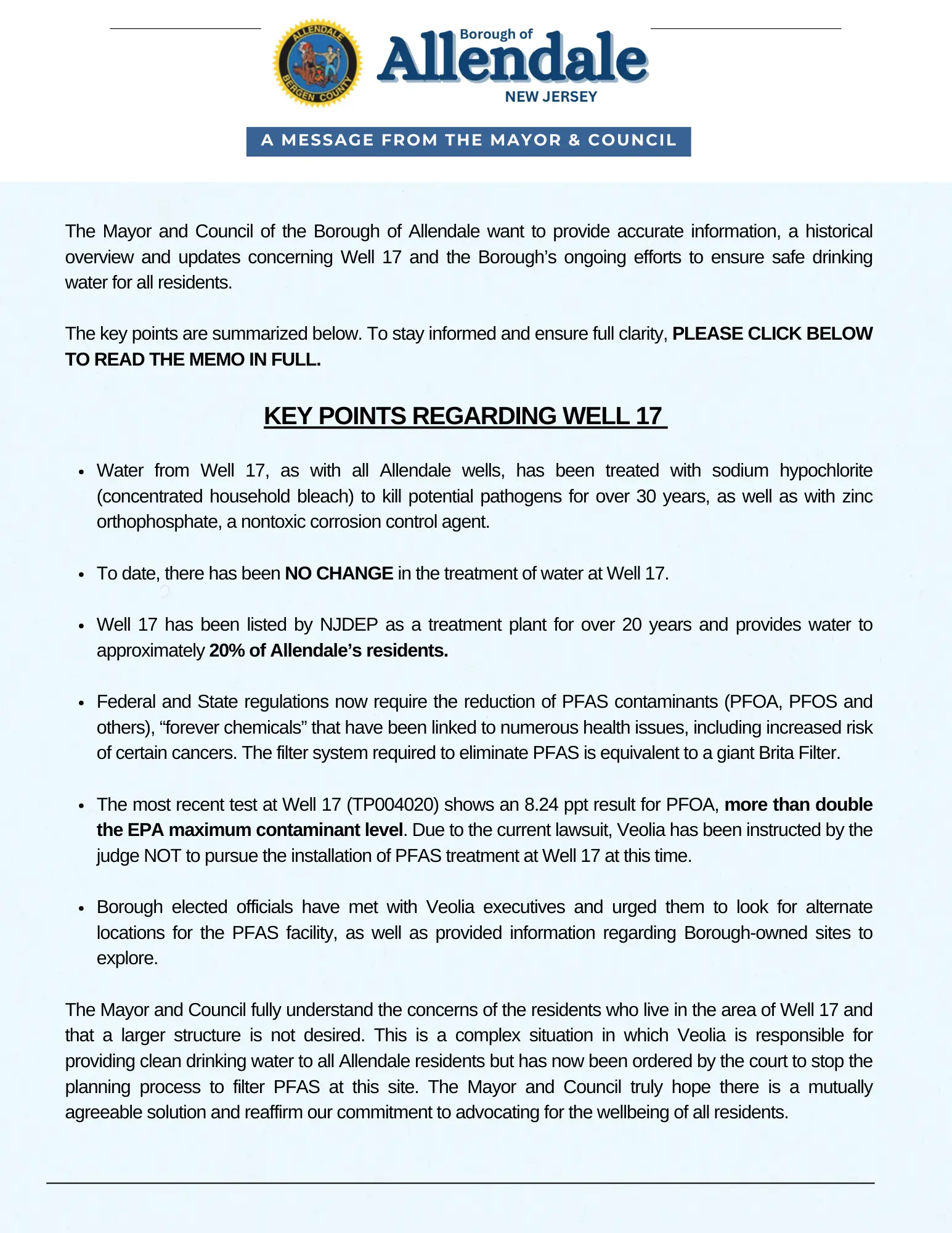 Well 17 Update | Borough of Allendale